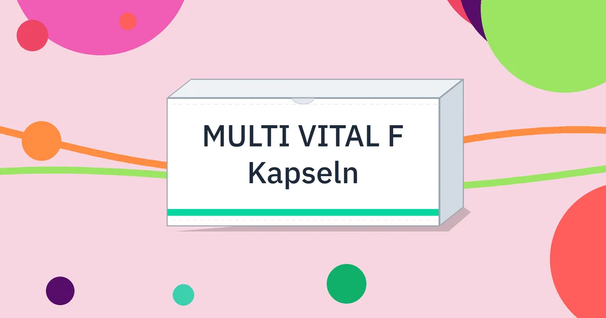 Symbolbild: Packung mit der Aufschrift MULTI VITAL F Kapseln (PZN 19647738) – Verfügbarkeit und Bezug in Apotheken in Frankfurt am Main