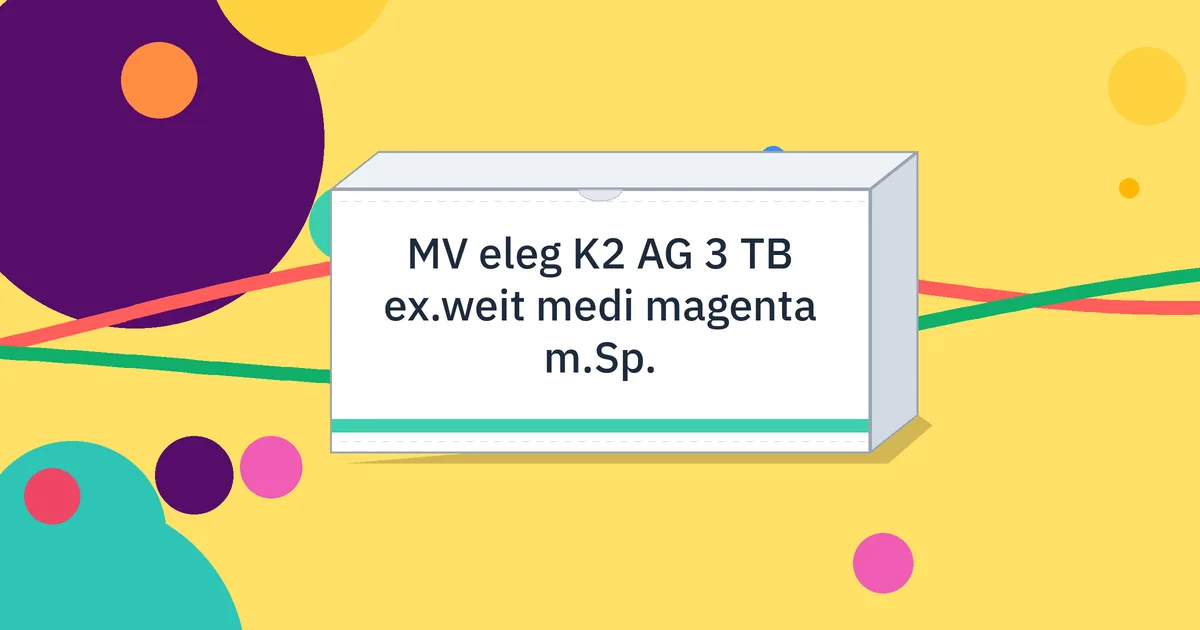 Symbolbild: Packung mit der Aufschrift MV eleg K2 AG 3 TB ex.weit medi magenta m.Sp. (PZN 15283469) – Verfügbarkeit und Bezug in Apotheken in Frankfurt am Main