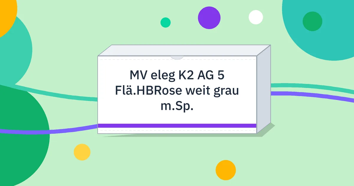 Symbolbild: Packung mit der Aufschrift MV eleg K2 AG 5 Flä.HBRose weit grau m.Sp. (PZN 18929564) – Verfügbarkeit und Bezug in Apotheken in Frankfurt am Main