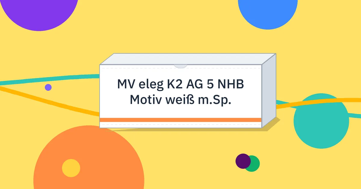 Symbolbild: Packung mit der Aufschrift MV eleg K2 AG 5 NHB Motiv weiß m.Sp. (PZN 15723365) – Verfügbarkeit und Bezug in Apotheken in Frankfurt am Main