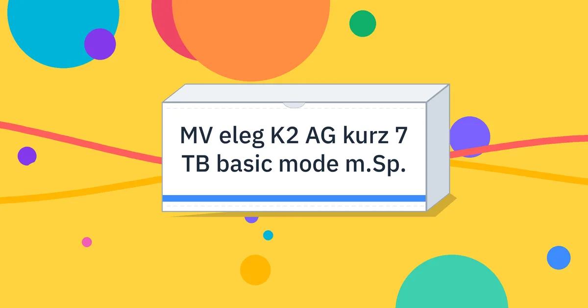 Symbolbild: Packung mit der Aufschrift MV eleg K2 AG kurz 7 TB basic mode m.Sp. (PZN 09881031) – Verfügbarkeit und Bezug in Apotheken in Frankfurt am Main