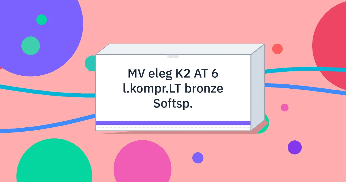 Symbolbild: Packung mit der Aufschrift MV eleg K2 AT 6 l.kompr.LT bronze Softsp. (PZN 15285304) – Verfügbarkeit und Bezug in Apotheken in Frankfurt am Main
