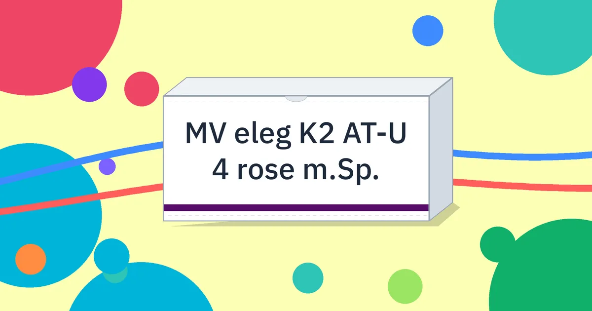 Symbolbild: Packung mit der Aufschrift MV eleg K2 AT-U 4 rose m.Sp. (PZN 15290989) – Verfügbarkeit und Bezug in Apotheken in Frankfurt am Main