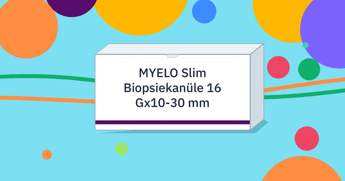 Symbolbild: Packung mit der Aufschrift MYELO Slim Biopsiekanüle 16 Gx10-30 mm (PZN 18794265) – Verfügbarkeit und Bezug in Apotheken in Frankfurt am Main