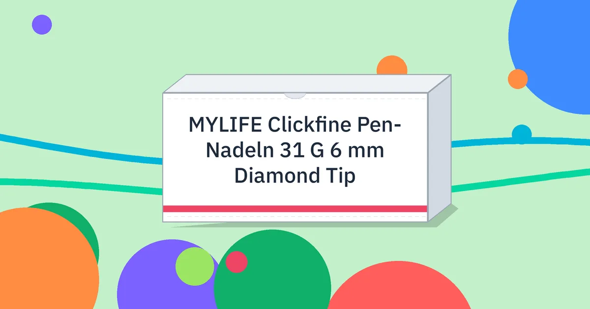 Symbolbild: Packung mit der Aufschrift MYLIFE Clickfine Pen-Nadeln 31 G 6 mm Diamond Tip (PZN 17456052) – Verfügbarkeit und Bezug in Apotheken in Frankfurt am Main