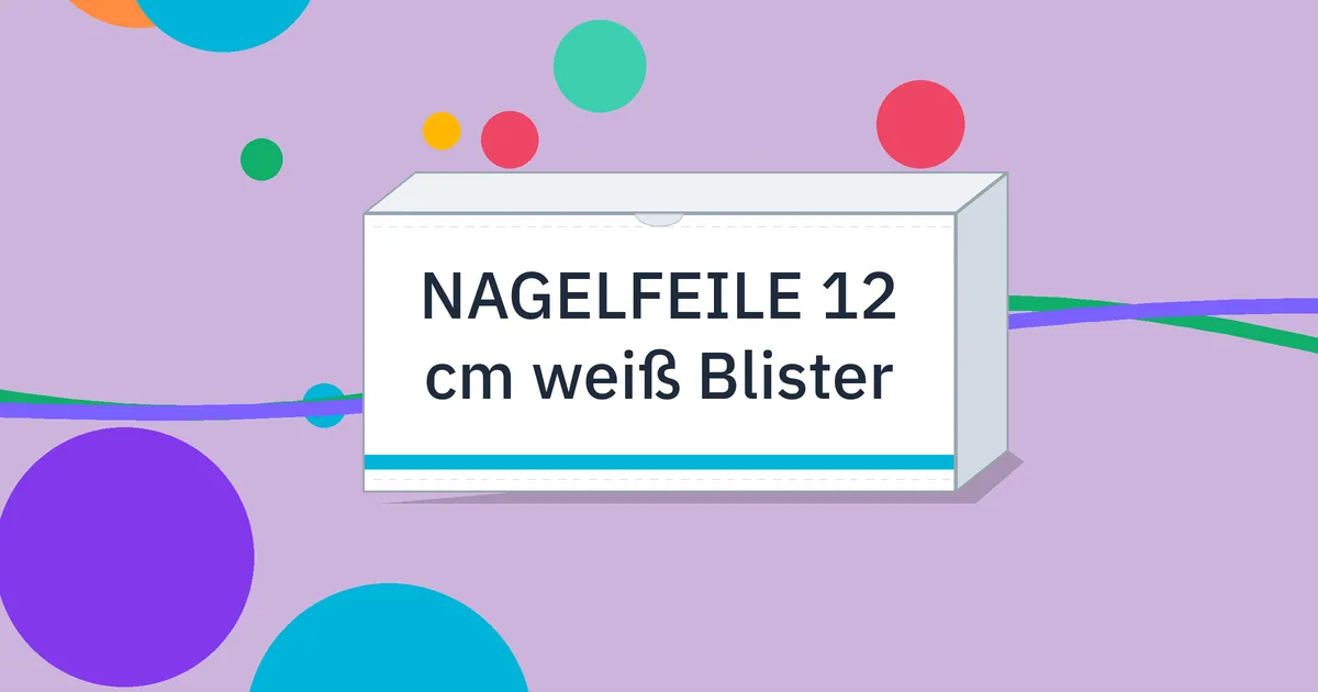 Symbolbild: Packung mit der Aufschrift NAGELFEILE 12 cm weiß Blister (PZN 10349703) – Verfügbarkeit und Bezug in Apotheken in Frankfurt am Main