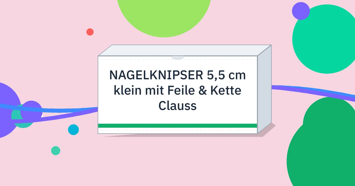 Symbolbild: Packung mit der Aufschrift NAGELKNIPSER 5,5 cm klein mit Feile & Kette Clauss (PZN 16880049) – Verfügbarkeit und Bezug in Apotheken in Frankfurt am Main