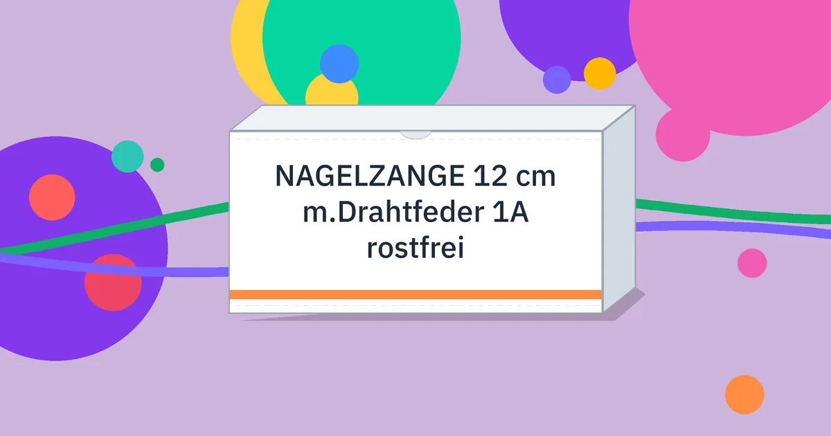 Symbolbild: Packung mit der Aufschrift NAGELZANGE 12 cm m.Drahtfeder 1A rostfrei (PZN 18400585) – Verfügbarkeit und Bezug in Apotheken in Frankfurt am Main