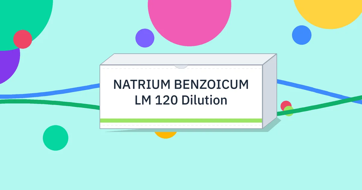 Symbolbild: Packung mit der Aufschrift NATRIUM BENZOICUM LM 120 Dilution (PZN 12960113) – Verfügbarkeit und Bezug in Apotheken in Frankfurt am Main