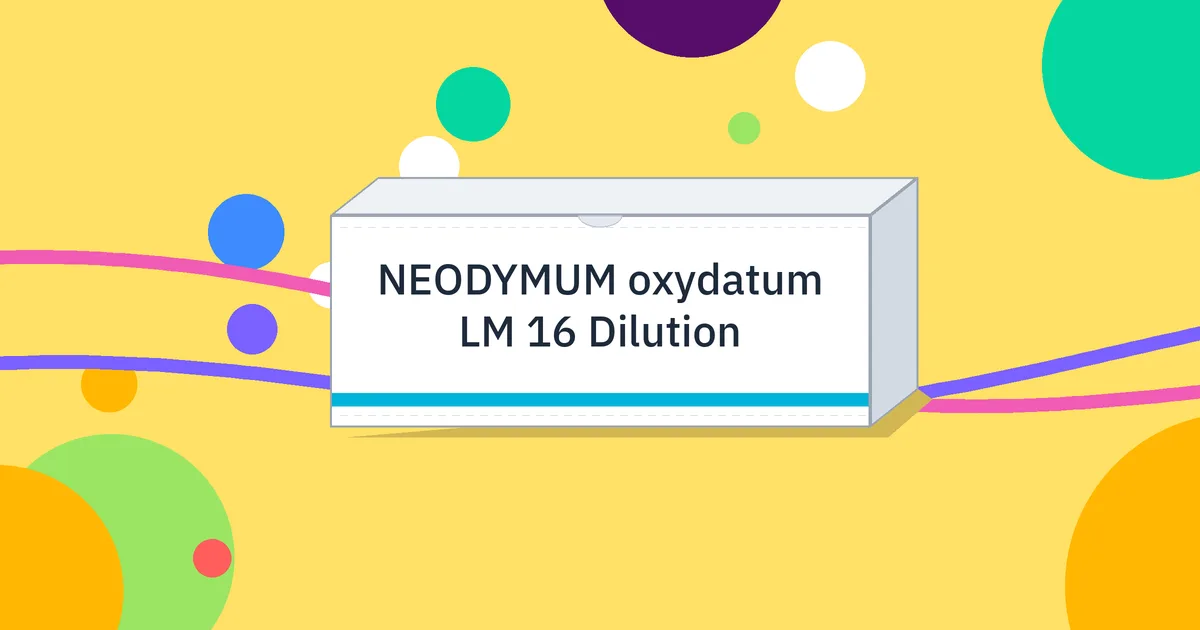 Symbolbild: Packung mit der Aufschrift NEODYMUM oxydatum LM 16 Dilution (PZN 13617765) – Verfügbarkeit und Bezug in Apotheken in Frankfurt am Main