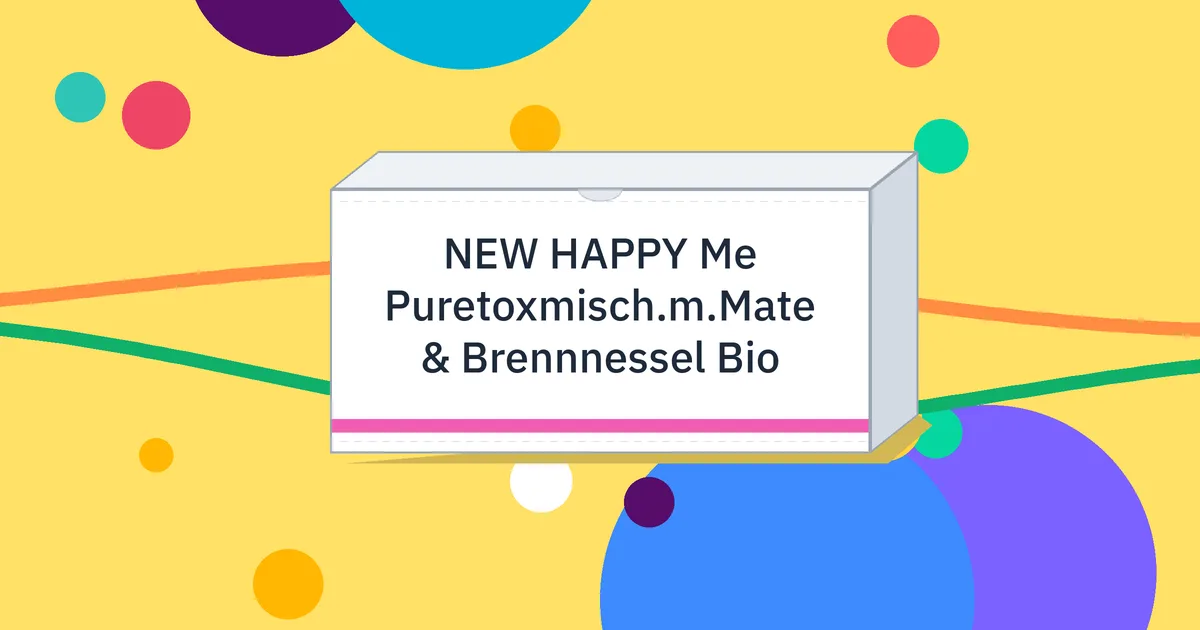 Symbolbild: Packung mit der Aufschrift NEW HAPPY Me Puretoxmisch.m.Mate & Brennnessel Bio (PZN 17924323) – Verfügbarkeit und Bezug in Apotheken in Frankfurt am Main