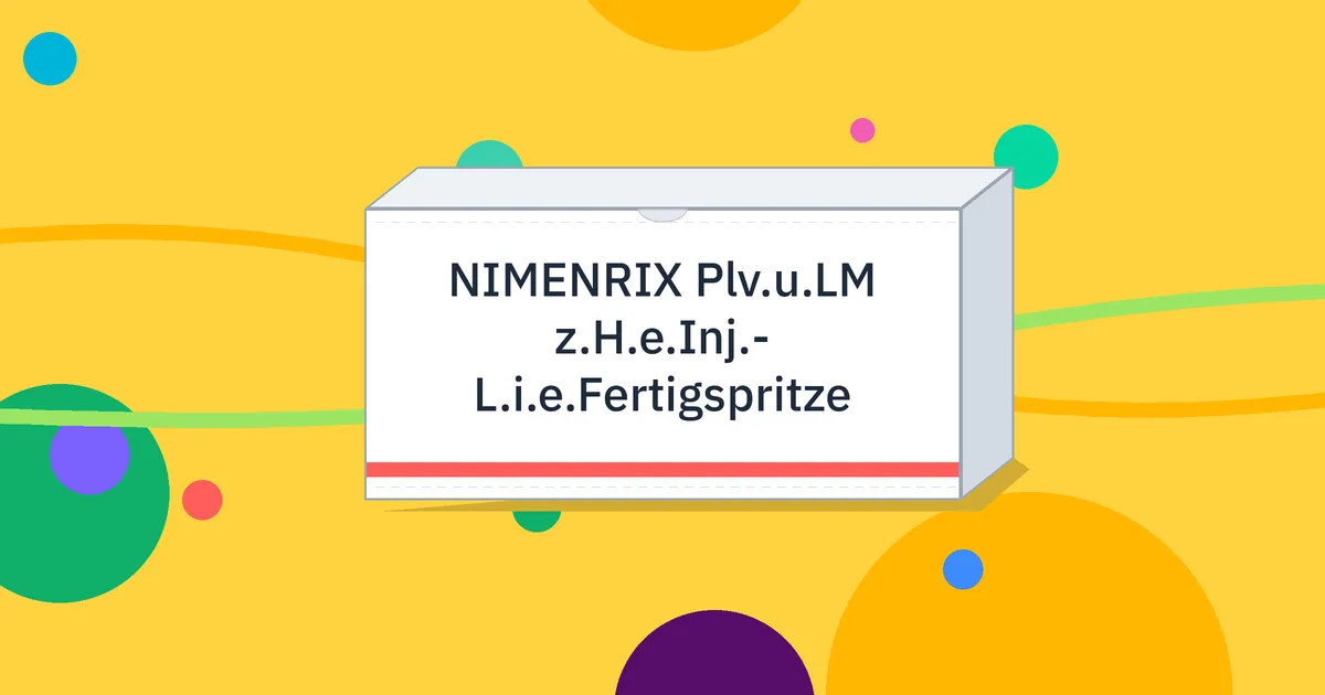 Symbolbild: Packung mit der Aufschrift NIMENRIX Plv.u.LM z.H.e.Inj.-L.i.e.Fertigspritze (PZN 09385220) – Verfügbarkeit und Bezug in Apotheken in Frankfurt am Main