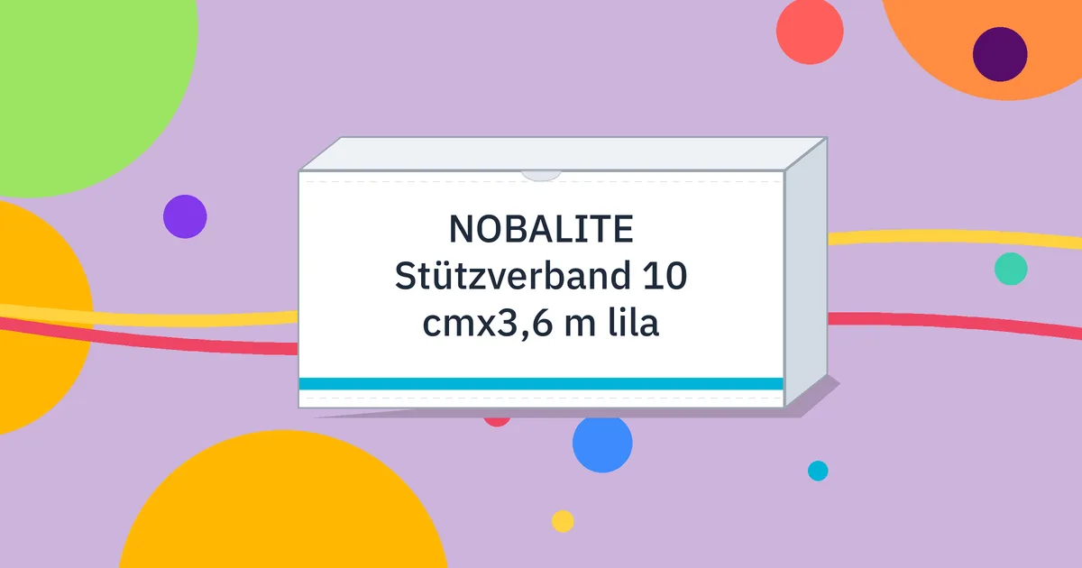 Symbolbild: Packung mit der Aufschrift NOBALITE Stützverband 10 cmx3,6 m lila (PZN 14292963) – Verfügbarkeit und Bezug in Apotheken in Frankfurt am Main