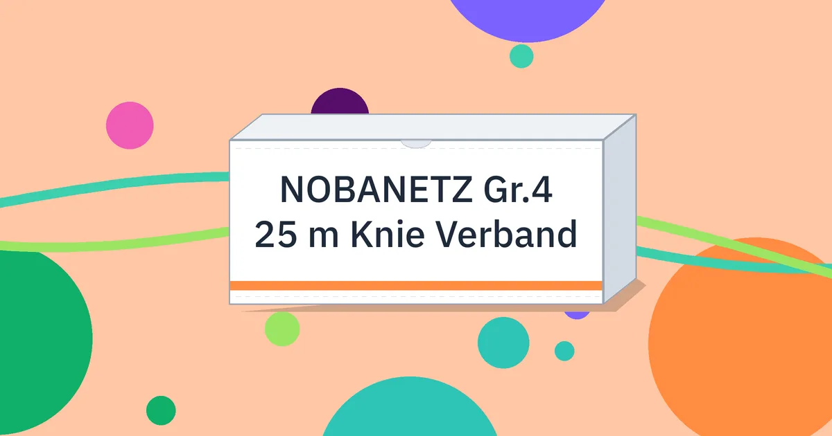Symbolbild: Packung mit der Aufschrift NOBANETZ Gr.4 25 m Knie Verband (PZN 05508387) – Verfügbarkeit und Bezug in Apotheken in Frankfurt am Main