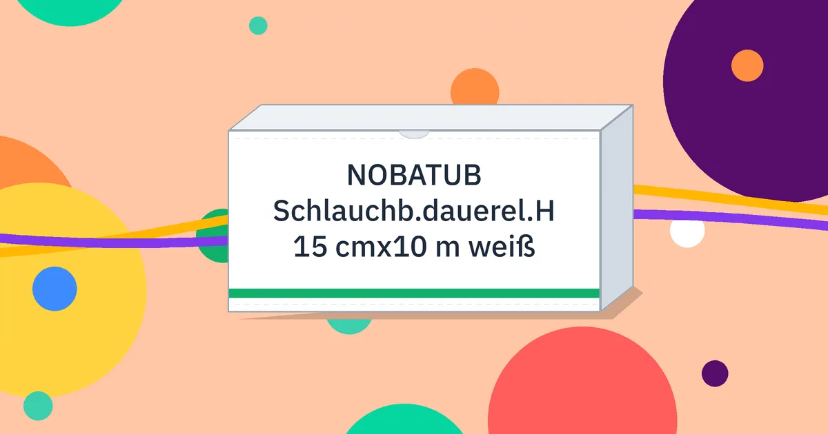 Symbolbild: Packung mit der Aufschrift NOBATUB Schlauchb.dauerel.H 15 cmx10 m weiß (PZN 03914887) – Verfügbarkeit und Bezug in Apotheken in Frankfurt am Main