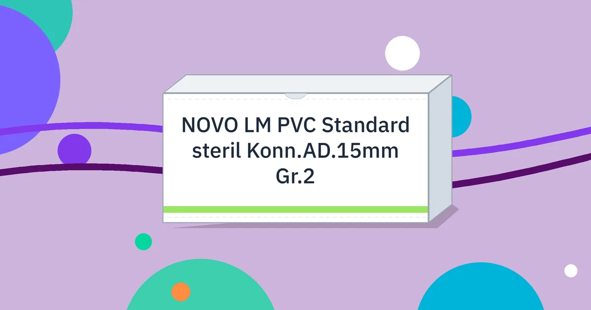 Symbolbild: Packung mit der Aufschrift NOVO LM PVC Standard steril Konn.AD.15mm Gr.2 (PZN 18491671) – Verfügbarkeit und Bezug in Apotheken in Frankfurt am Main