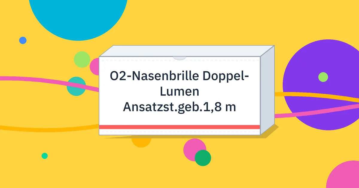 Symbolbild: Packung mit der Aufschrift O2-Nasenbrille Doppel-Lumen Ansatzst.geb.1,8 m (PZN 17432838) – Verfügbarkeit und Bezug in Apotheken in Frankfurt am Main