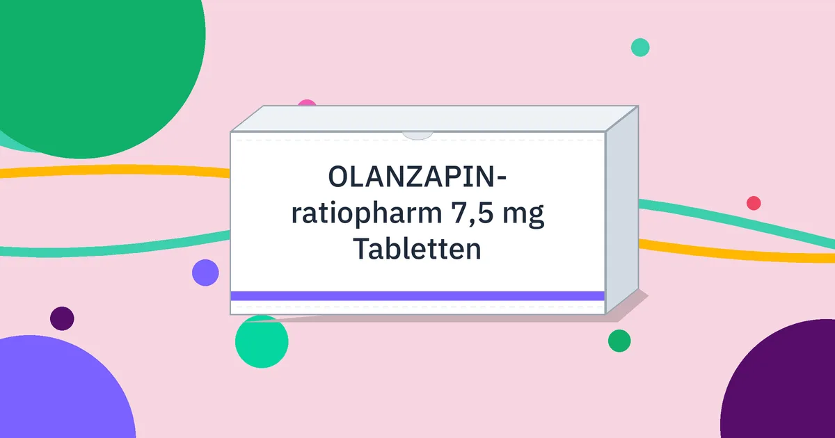 Symbolbild: Packung mit der Aufschrift OLANZAPIN-ratiopharm 7,5 mg Tabletten (PZN 08474766) – Verfügbarkeit und Bezug in Apotheken in Frankfurt am Main