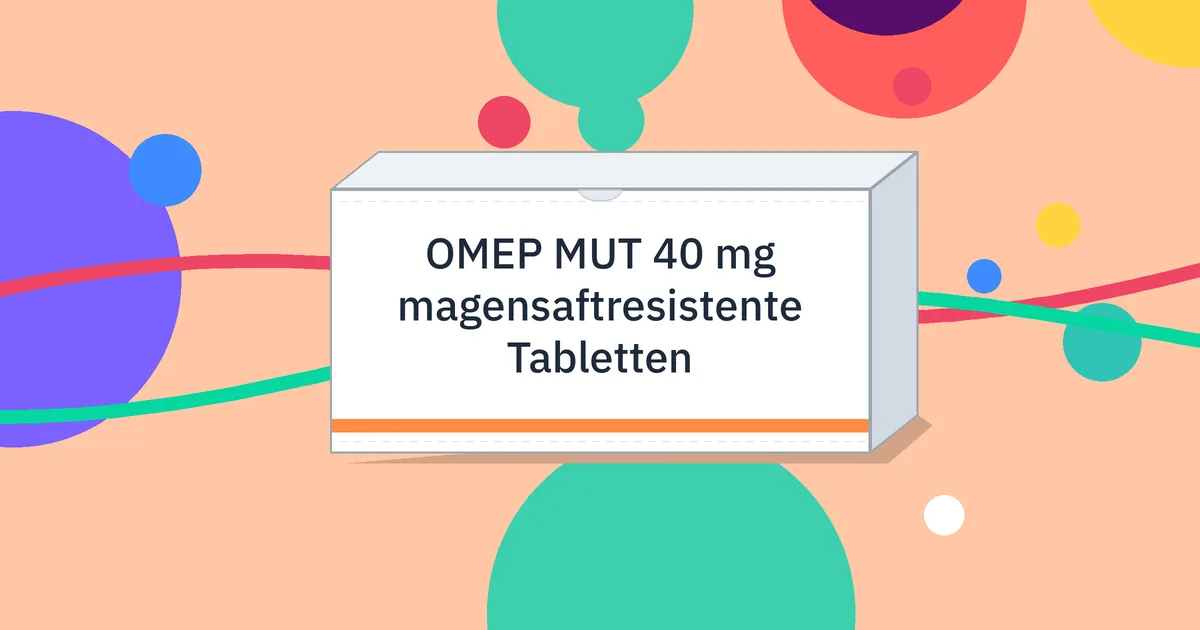 Symbolbild: Packung mit der Aufschrift OMEP MUT 40 mg magensaftresistente Tabletten (PZN 06766387) – Verfügbarkeit und Bezug in Apotheken in Frankfurt am Main
