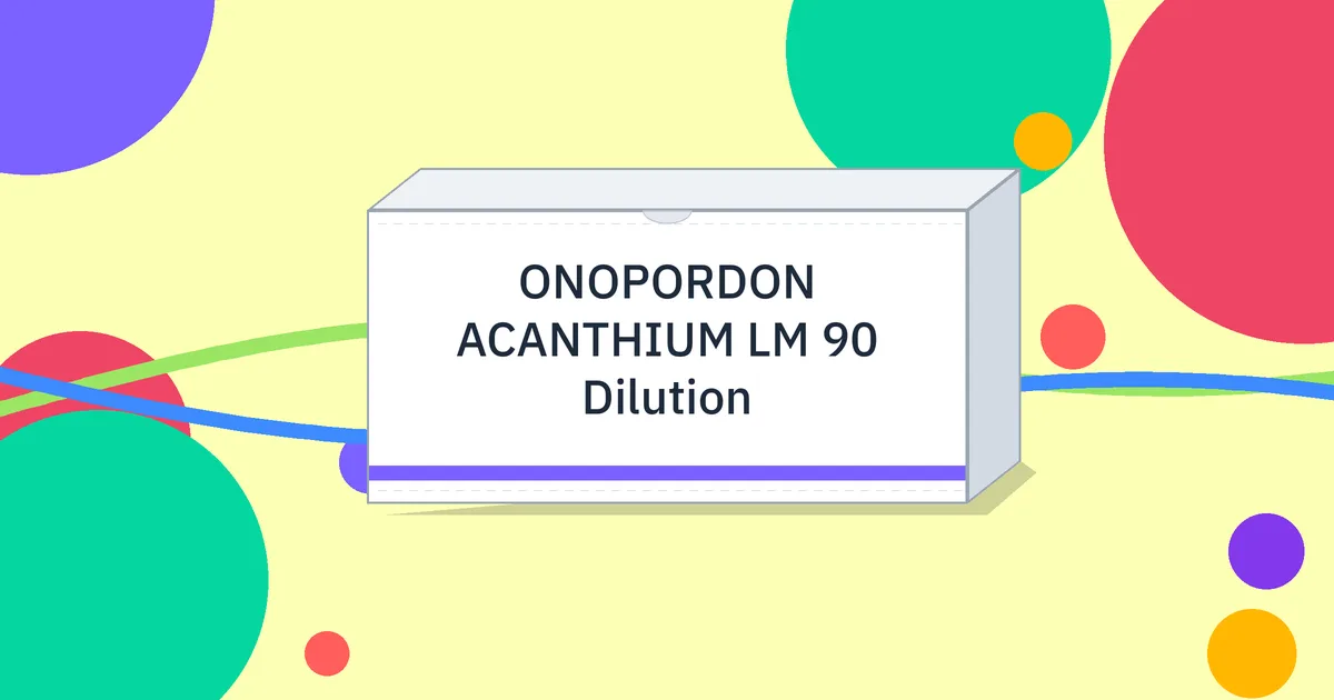 Symbolbild: Packung mit der Aufschrift ONOPORDON ACANTHIUM LM 90 Dilution (PZN 13626451) – Verfügbarkeit und Bezug in Apotheken in Frankfurt am Main