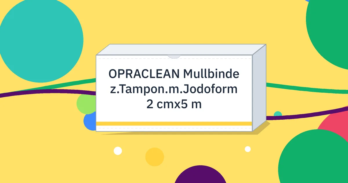 Symbolbild: Packung mit der Aufschrift OPRACLEAN Mullbinde z.Tampon.m.Jodoform 2 cmx5 m (PZN 18502742) – Verfügbarkeit und Bezug in Apotheken in Frankfurt am Main