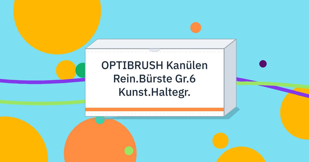 Symbolbild: Packung mit der Aufschrift OPTIBRUSH Kanülen Rein.Bürste Gr.6 Kunst.Haltegr. (PZN 11168671) – Verfügbarkeit und Bezug in Apotheken in Frankfurt am Main