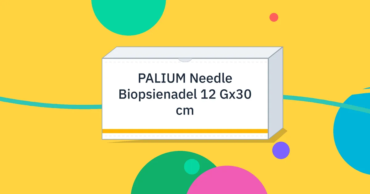 Symbolbild: Packung mit der Aufschrift PALIUM Needle Biopsienadel 12 Gx30 cm (PZN 16946877) – Verfügbarkeit und Bezug in Apotheken in Frankfurt am Main