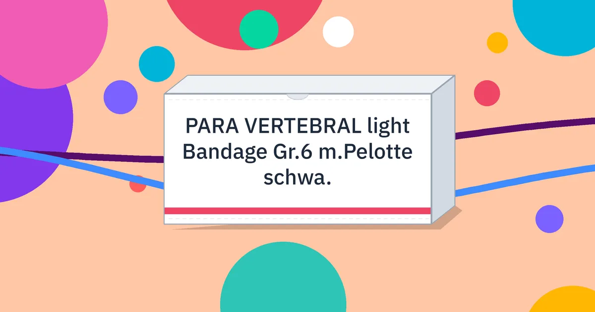 Symbolbild: Packung mit der Aufschrift PARA VERTEBRAL light Bandage Gr.6 m.Pelotte schwa. (PZN 10004039) – Verfügbarkeit und Bezug in Apotheken in Frankfurt am Main