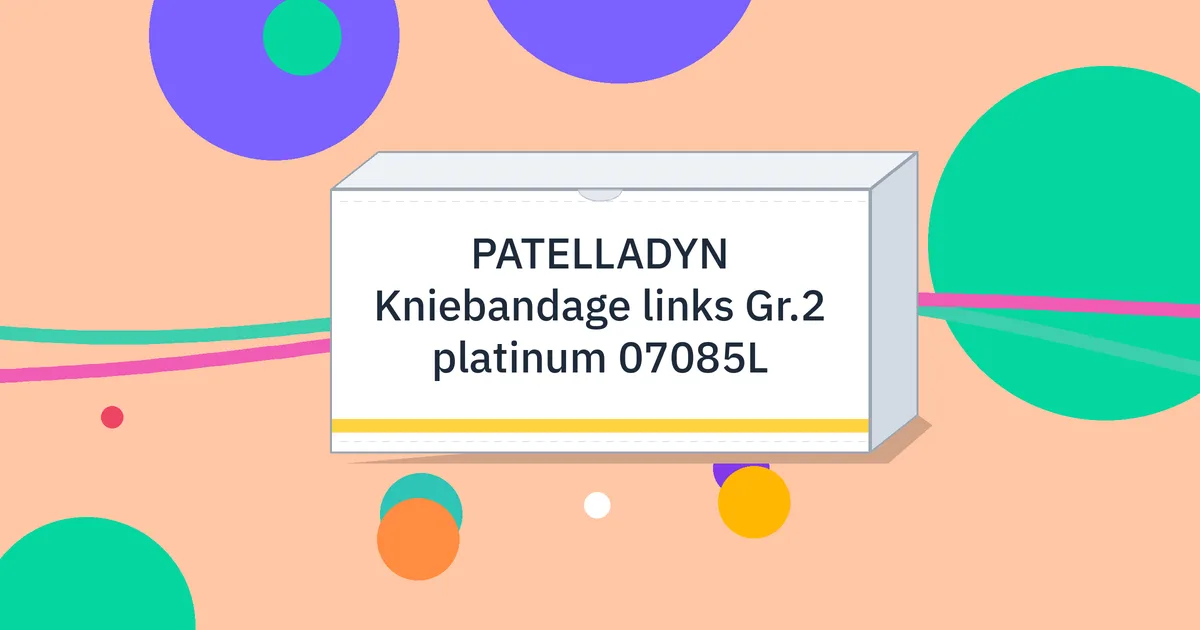 Symbolbild: Packung mit der Aufschrift PATELLADYN Kniebandage links Gr.2 platinum 07085L (PZN 08437943) – Verfügbarkeit und Bezug in Apotheken in Frankfurt am Main