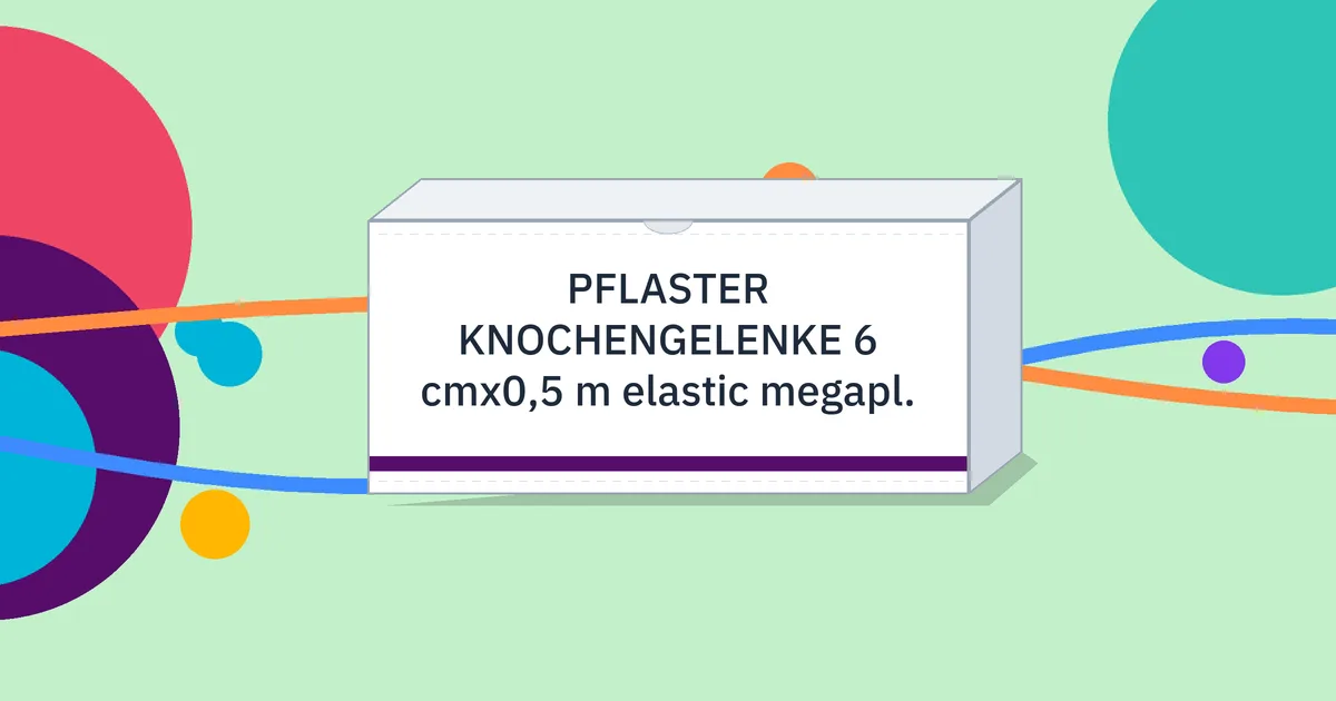 Symbolbild: Packung mit der Aufschrift PFLASTER KNOCHENGELENKE 6 cmx0,5 m elastic megapl. (PZN 16501419) – Verfügbarkeit und Bezug in Apotheken in Frankfurt am Main