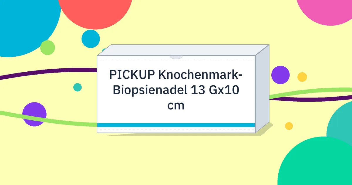 Symbolbild: Packung mit der Aufschrift PICKUP Knochenmark-Biopsienadel 13 Gx10 cm (PZN 16922262) – Verfügbarkeit und Bezug in Apotheken in Frankfurt am Main