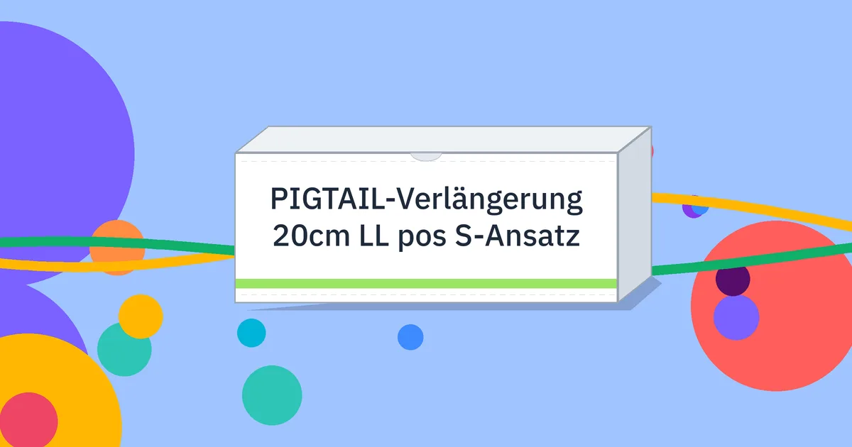 Symbolbild: Packung mit der Aufschrift PIGTAIL-Verlängerung 20cm LL pos S-Ansatz (PZN 17488158) – Verfügbarkeit und Bezug in Apotheken in Frankfurt am Main