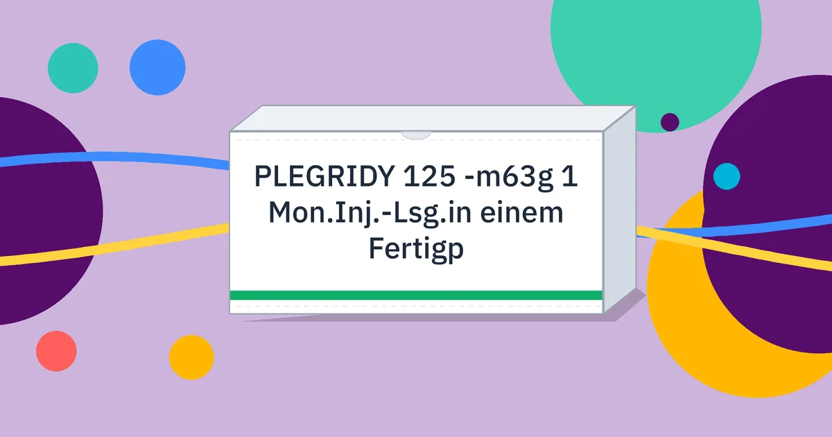 Symbolbild: Packung mit der Aufschrift PLEGRIDY 125 -m63g 1 Mon.Inj.-Lsg.in einem Fertigp (PZN 11073114) – Verfügbarkeit und Bezug in Apotheken in Frankfurt am Main
