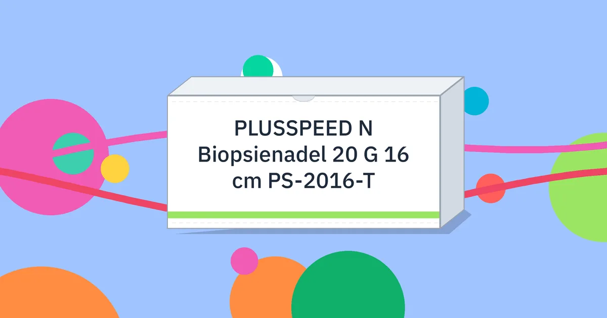 Symbolbild: Packung mit der Aufschrift PLUSSPEED N Biopsienadel 20 G 16 cm PS-2016-T (PZN 15632964) – Verfügbarkeit und Bezug in Apotheken in Frankfurt am Main