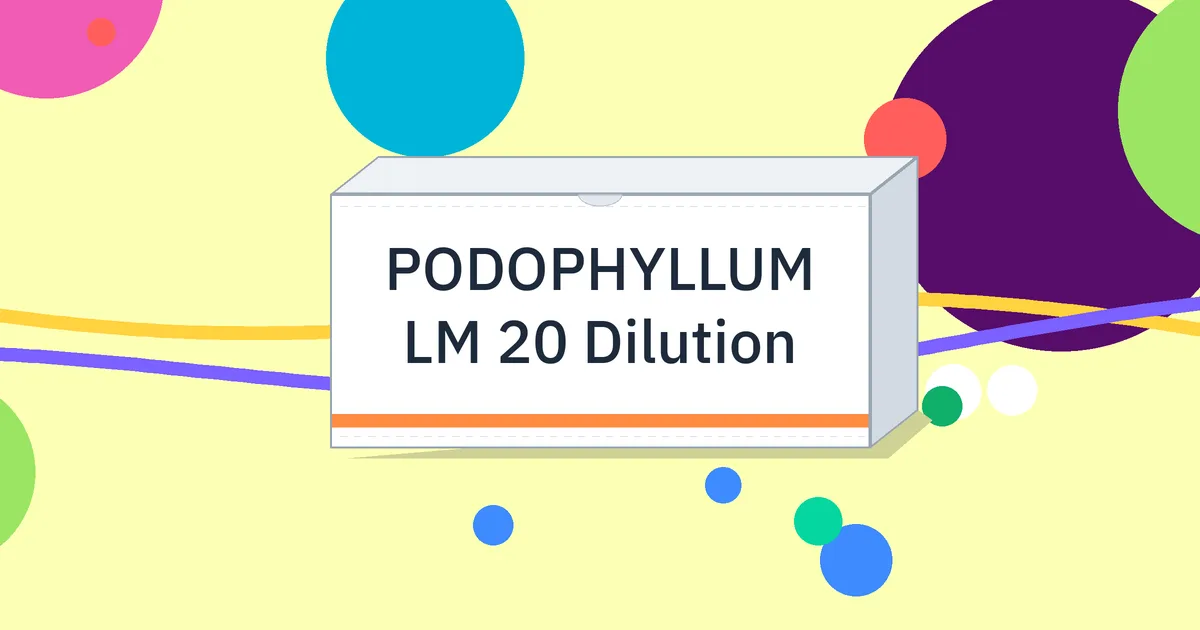 Symbolbild: Packung mit der Aufschrift PODOPHYLLUM LM 20 Dilution (PZN 13043028) – Verfügbarkeit und Bezug in Apotheken in Frankfurt am Main
