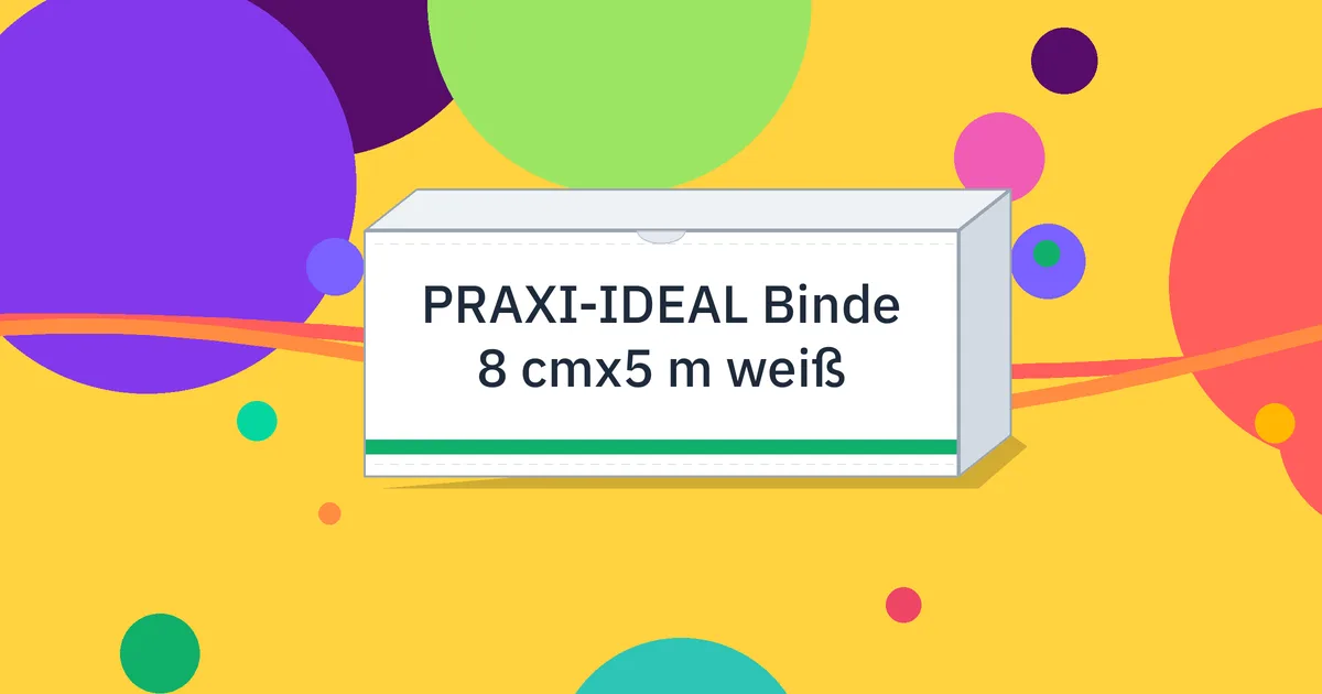 Symbolbild: Packung mit der Aufschrift PRAXI-IDEAL Binde 8 cmx5 m weiß (PZN 12826840) – Verfügbarkeit und Bezug in Apotheken in Frankfurt am Main