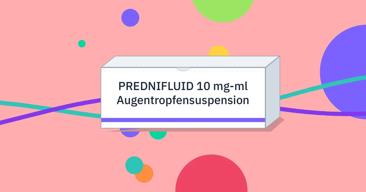 Symbolbild: Packung mit der Aufschrift PREDNIFLUID 10 mg-ml Augentropfensuspension (PZN 10775794) – Verfügbarkeit und Bezug in Apotheken in Frankfurt am Main