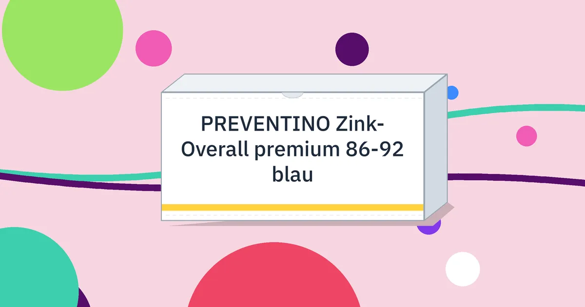Symbolbild: Packung mit der Aufschrift PREVENTINO Zink-Overall premium 86-92 blau (PZN 12446451) – Verfügbarkeit und Bezug in Apotheken in Frankfurt am Main