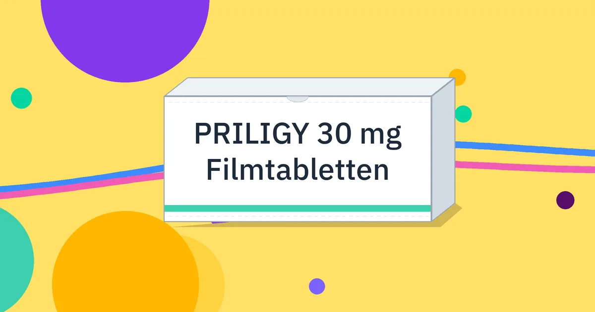 Symbolbild: Packung mit der Aufschrift PRILIGY 30 mg Filmtabletten (PZN 02152435) – Verfügbarkeit und Bezug in Apotheken in Frankfurt am Main
