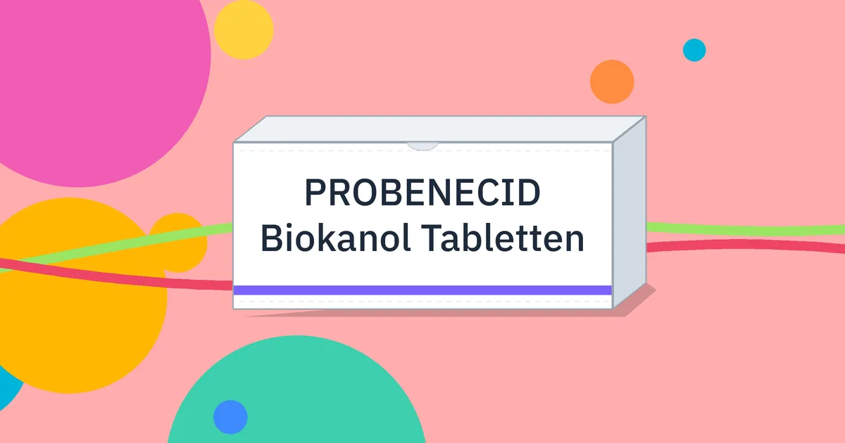 Symbolbild: Packung mit der Aufschrift PROBENECID Biokanol Tabletten (PZN 10853123) – Verfügbarkeit und Bezug in Apotheken in Frankfurt am Main