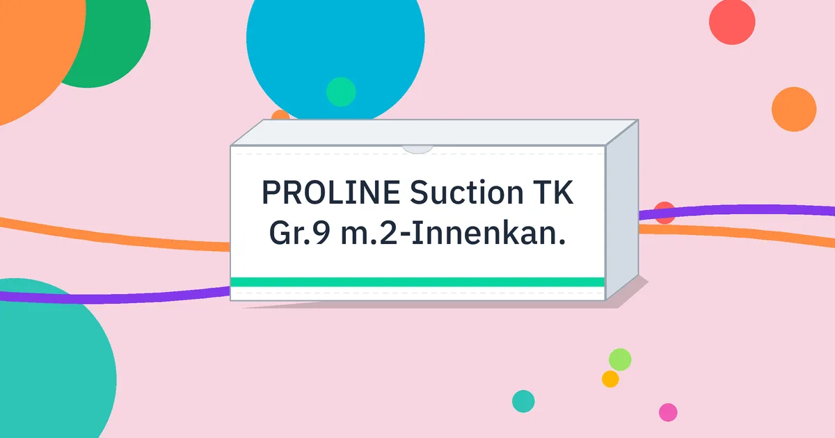 Symbolbild: Packung mit der Aufschrift PROLINE Suction TK Gr.9 m.2-Innenkan. (PZN 16148176) – Verfügbarkeit und Bezug in Apotheken in Frankfurt am Main