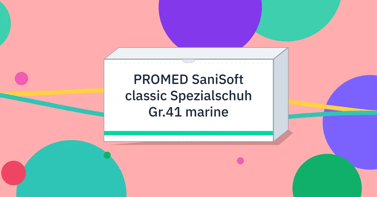 Symbolbild: Packung mit der Aufschrift PROMED SaniSoft classic Spezialschuh Gr.41 marine (PZN 19274220) – Verfügbarkeit und Bezug in Apotheken in Frankfurt am Main