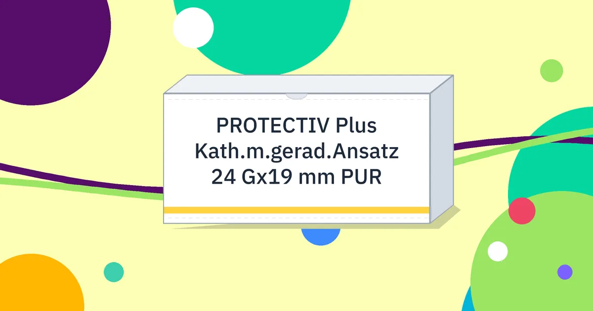 Symbolbild: Packung mit der Aufschrift PROTECTIV Plus Kath.m.gerad.Ansatz 24 Gx19 mm PUR (PZN 08425420) – Verfügbarkeit und Bezug in Apotheken in Frankfurt am Main