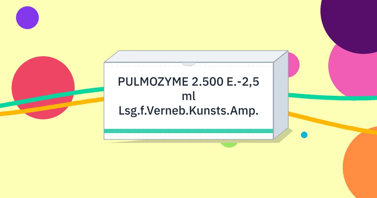 Symbolbild: Packung mit der Aufschrift PULMOZYME 2.500 E.-2,5 ml Lsg.f.Verneb.Kunsts.Amp. (PZN 10026058) – Verfügbarkeit und Bezug in Apotheken in Frankfurt am Main