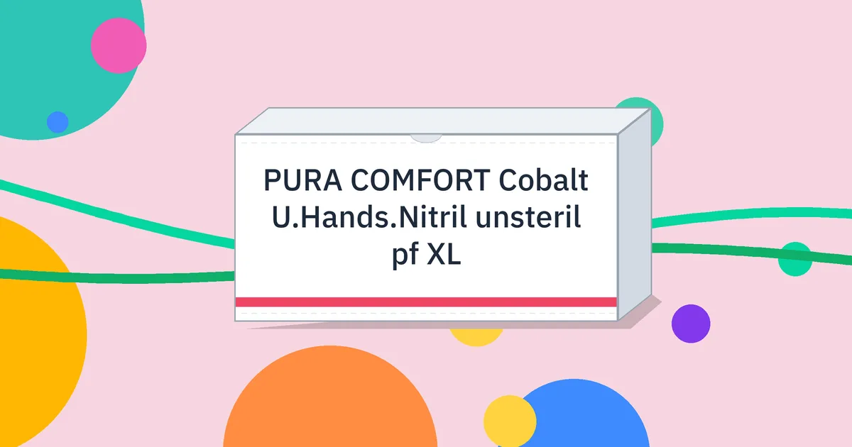 Symbolbild: Packung mit der Aufschrift PURA COMFORT Cobalt U.Hands.Nitril unsteril pf XL (PZN 15620458) – Verfügbarkeit und Bezug in Apotheken in Frankfurt am Main