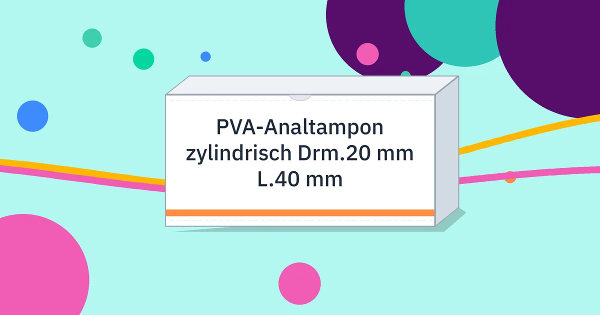 Symbolbild: Packung mit der Aufschrift PVA-Analtampon zylindrisch Drm.20 mm L.40 mm (PZN 19223978) – Verfügbarkeit und Bezug in Apotheken in Frankfurt am Main