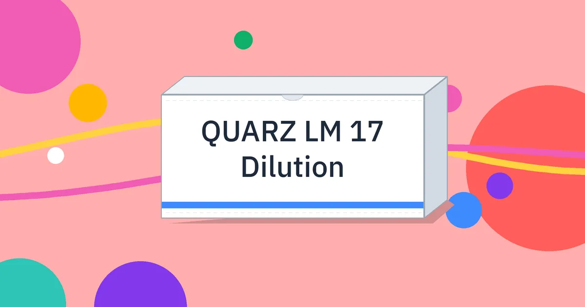 Symbolbild: Packung mit der Aufschrift QUARZ LM 17 Dilution (PZN 13045501) – Verfügbarkeit und Bezug in Apotheken in Frankfurt am Main