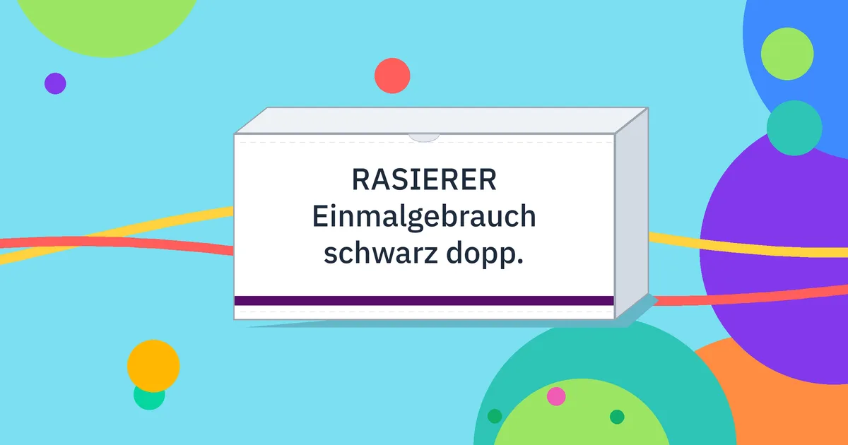 Symbolbild: Packung mit der Aufschrift RASIERER Einmalgebrauch schwarz dopp. (PZN 02443121) – Verfügbarkeit und Bezug in Apotheken in Frankfurt am Main