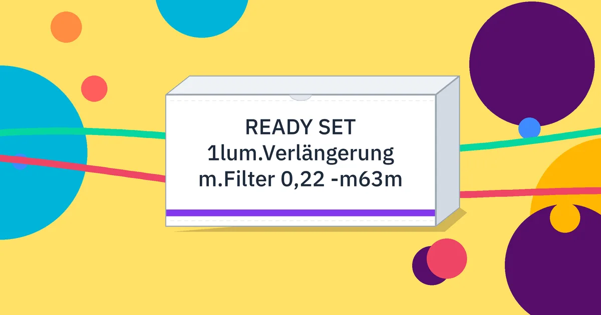 Symbolbild: Packung mit der Aufschrift READY SET 1lum.Verlängerung m.Filter 0,22 -m63m (PZN 02167106) – Verfügbarkeit und Bezug in Apotheken in Frankfurt am Main