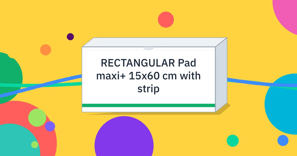 Symbolbild: Packung mit der Aufschrift RECTANGULAR Pad maxi+ 15x60 cm with strip (PZN 16810959) – Verfügbarkeit und Bezug in Apotheken in Frankfurt am Main